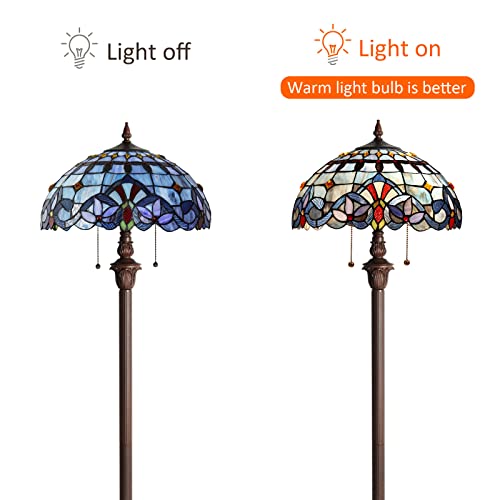 Capulina Tiffany Floor Lamp 2-Light 16" Wide Traditional Art Style Standing Lamp for Living Room Bedroom