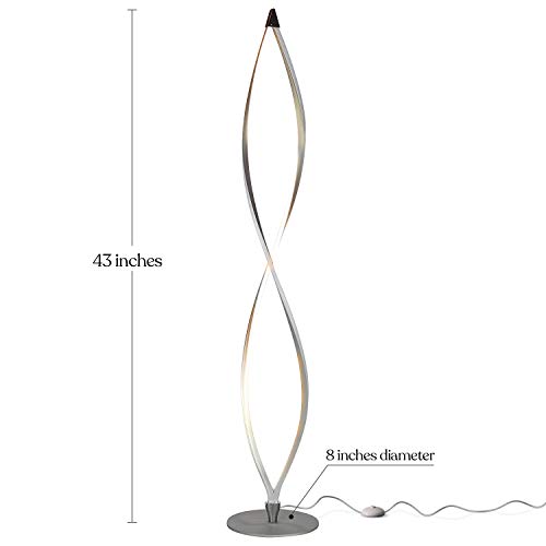 Brightech Twist Floor Lamp, Bright Tall Lamp for Offices, Modern LED Spiral Lamp for Living Rooms, Dimmable Standing Lamp with Sturdy Base for Bedroom Reading, Great Living Room Decor - Silver