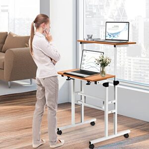 COSTWAY Mobile Standing Desk, Height Adjustable Rolling Laptop Cart w/Tilting Desktop for Standing or Sitting, Lockable Casters, Home Office Computer Workstation for Small Spaces (Walnut)