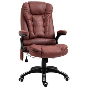 vinsetto ergonomic vibrating massage office chair high back executive heated chair with 6 point vibration reclining backrest padded armrest red