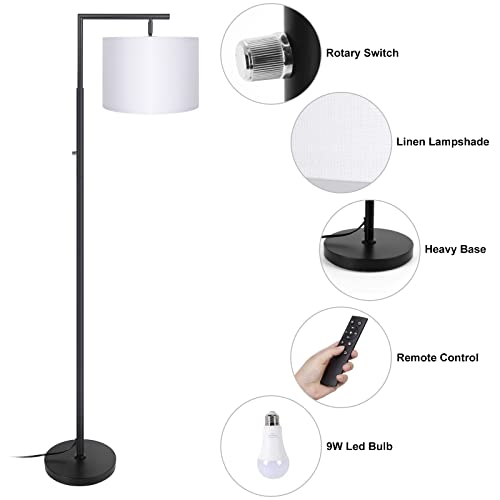 Deeak Floor lamp,Stepless Brightness &4 Color Temperature Modern Standing Shade Led Floor Lamp with Remote & Rotary Control for Living Room,Office and Bedroom(9W LED Bulb Inclued),Black