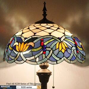 WERFACTORY Tiffany Floor Lamp Blue Lotus Stained Glass Flower Standing Reading Light 16X16X64 Inches Antique Pole Corner Lamp Decor Bedroom Living Room Home Office S220 Series