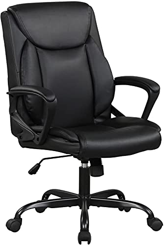 Home Office Chair Ergonomic Office Chair Desk Chair PU Leather Task Chair Executive Rolling Swivel Mid Back Computer Chair with Lumbar Support Armrest Adjustable Chair,Black