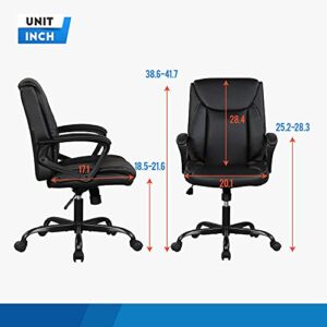 Home Office Chair Ergonomic Office Chair Desk Chair PU Leather Task Chair Executive Rolling Swivel Mid Back Computer Chair with Lumbar Support Armrest Adjustable Chair,Black