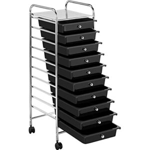 Topeakmart Plastic Trolley with 10 Drawers Rolling Cart Organizer Utility Cart Storage Bin Organizer on Wheels, Black