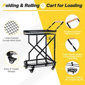 Multi Functional Collapsible carts, 2-Tier Foldable for Easy Storage and 360 Degree Swivel Wheels Folding Trolley, Shopping cart with Storage Basket