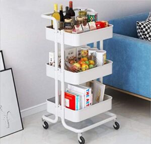 storage trolley cart – 3 tier rolling utility organizer rack, craft art cart, multi-purpose organizer shelf, tower rack serving trolley for office bathroom kitchen kids’ room laundry room, white