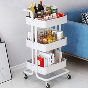 Storage Trolley Cart - 3 Tier Rolling Utility Organizer Rack, Craft Art Cart, Multi-Purpose Organizer Shelf, Tower Rack Serving Trolley for Office Bathroom Kitchen Kids’ Room Laundry Room, White