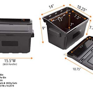 Tubstr Storage Bins for Utility Carts | 2 Attachable Plastic Tubs w/Removable Lids | 3 Gallon Bins Fit Most Utility Tub Carts | Easy Removable Storage for Tools & Supplies (Black /2-Pack/Bins Only)