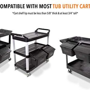 Tubstr Storage Bins for Utility Carts | 2 Attachable Plastic Tubs w/Removable Lids | 3 Gallon Bins Fit Most Utility Tub Carts | Easy Removable Storage for Tools & Supplies (Black /2-Pack/Bins Only)