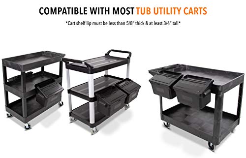 Tubstr Storage Bins for Utility Carts | 2 Attachable Plastic Tubs w/Removable Lids | 3 Gallon Bins Fit Most Utility Tub Carts | Easy Removable Storage for Tools & Supplies (Black /2-Pack/Bins Only)