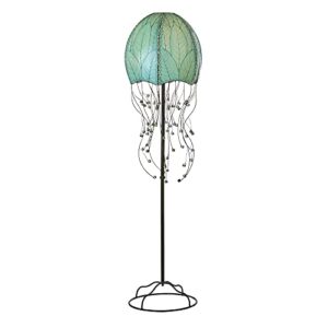 eangee home design jellyfish large floor lamp sea blue shade made of real cocoa leaves 15 inches length x 15 inches width x 64 inches height (399 sb)