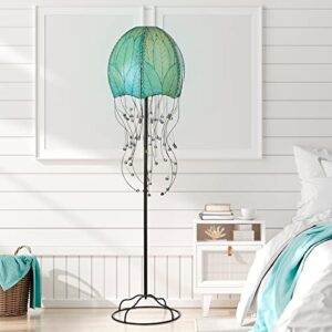 Eangee Home Design Jellyfish Large Floor Lamp Sea Blue Shade Made of Real Cocoa Leaves 15 Inches Length x 15 Inches Width x 64 Inches Height (399 sb)