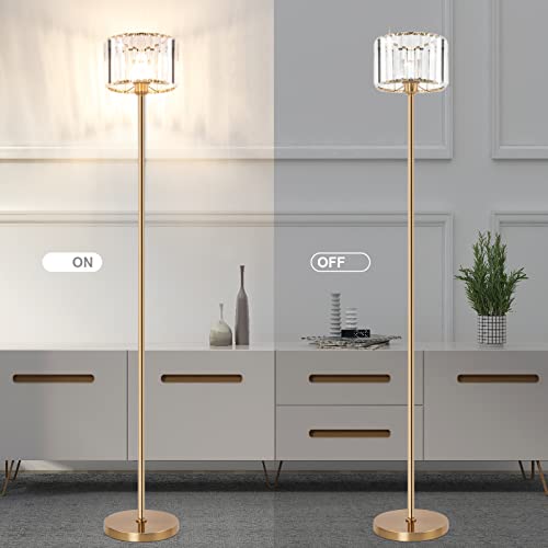 Ralbay Brass Floor Lamp, Gold Crystal Floor Lamp for Living Room Bright Lighting, Modern Contemporary Copper Standing Light for Bedrooms, Brass/Copper Floor Lamp for Living Room(Bulb Excluded)