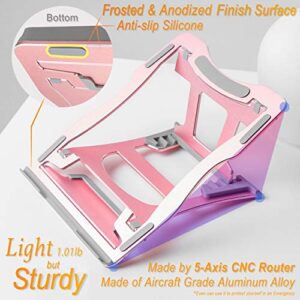 SINOBELL Laptop Stand, 9 Angles, 3 Folding Modes in 1. Portable Ergonomic Angled Laptop Aluminum Stand. Adjustable Height Laptop Holder with Slide-Proof Silicone for Laptop 10''~15.6'' (Rose Pink)