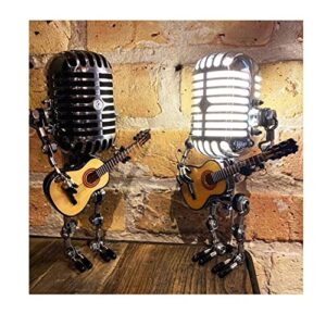 cuikosaer vintage metal microphone robot desk lamp, with mini guitar, robot touch dimmer lamp,vintage light home decor nightstand desk lamp for bedroom,bar,restaurant