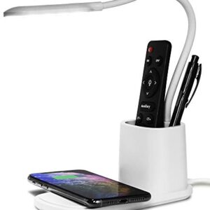 Aduro U-Light LED Desk Lamp with Wireless Charger Dimmable Eye-Caring Desktop Lamp with Organizer & 3 Brightness Levels White