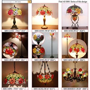 WERFACTORY Tiffany Floor Lamp Red Rose Flower Stained Glass Arched Lamp 10X18X64 Inches Gooseneck Adjustable Corner Standing Reading Light Decor Bedroom Living Room S001 Series