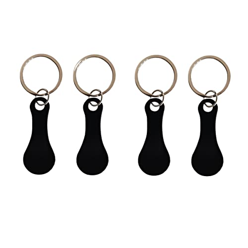 HUIKDY Key Ring Shopping Trolley Tokens, Portable Aluminum Alloy Key Ring Metal Trolley Tokens Keyrings Decorations for Men Women Shopping Cart Grocery Unisex Keychain Gift Pack of 4, Black