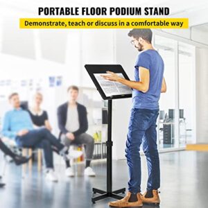 VEVOR Lectern Podium Stand, Height Adjustable Laptop Table, Portable Presentation Standing for Classroom, Office, Church, Tilting Desktop with Edge Stopper, Black