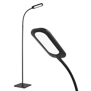 led floor lamp, standing lamp with 5 color temperature/4 brightness levels, modern reading lamp with adjustable gooseneck, dimmable touch control vertical lamp for bedroom and living room, black