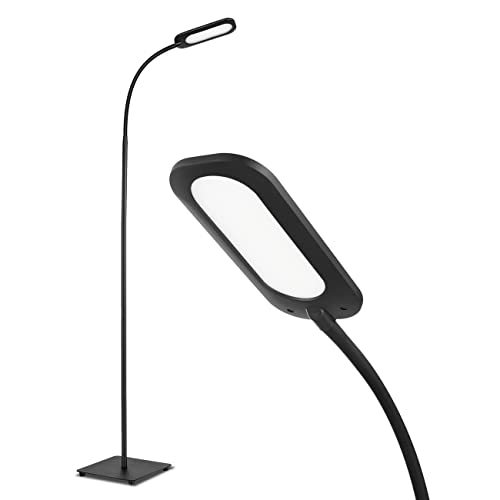 LED Floor Lamp, Standing Lamp with 5 Color Temperature/4 Brightness Levels, Modern Reading Lamp with Adjustable Gooseneck, Dimmable Touch Control Vertical Lamp for Bedroom and Living Room, Black