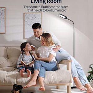 LED Floor Lamp, Standing Lamp with 5 Color Temperature/4 Brightness Levels, Modern Reading Lamp with Adjustable Gooseneck, Dimmable Touch Control Vertical Lamp for Bedroom and Living Room, Black