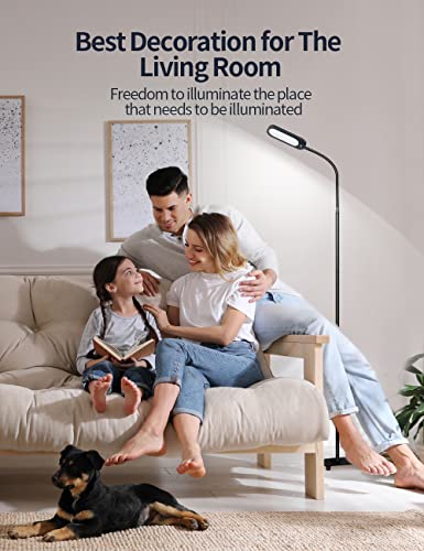 LED Floor Lamp, Standing Lamp with 5 Color Temperature/4 Brightness Levels, Modern Reading Lamp with Adjustable Gooseneck, Dimmable Touch Control Vertical Lamp for Bedroom and Living Room, Black