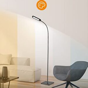 LED Floor Lamp, Standing Lamp with 5 Color Temperature/4 Brightness Levels, Modern Reading Lamp with Adjustable Gooseneck, Dimmable Touch Control Vertical Lamp for Bedroom and Living Room, Black