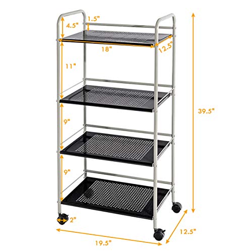 Giantex Standing Baker's Rack Utility Cart Rolling Cart Storage Steel Shelf Rack Metal Mesh Tier for Commercial Kitchen Warehouse Garage Bathroom Organizer Shelves W/Lockable Wheels (19.5" L)