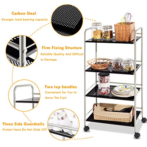 Giantex Standing Baker's Rack Utility Cart Rolling Cart Storage Steel Shelf Rack Metal Mesh Tier for Commercial Kitchen Warehouse Garage Bathroom Organizer Shelves W/Lockable Wheels (19.5" L)