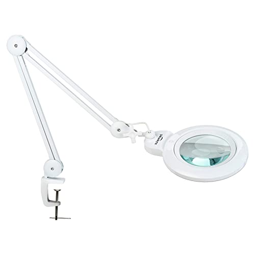 bemelux Bifocals Magnifying Desk Lamp with Clamp, 5 Diopter with 20 Diopter, 6 Inch Detachable Lens and 120PCS LEDs, 3 Color Modes 1200 Lumens Swivel Arm Magnifying Lamp with Light for Crafts