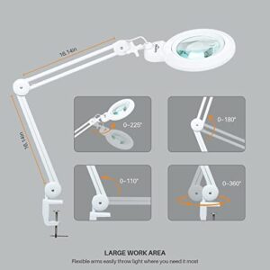 bemelux Bifocals Magnifying Desk Lamp with Clamp, 5 Diopter with 20 Diopter, 6 Inch Detachable Lens and 120PCS LEDs, 3 Color Modes 1200 Lumens Swivel Arm Magnifying Lamp with Light for Crafts