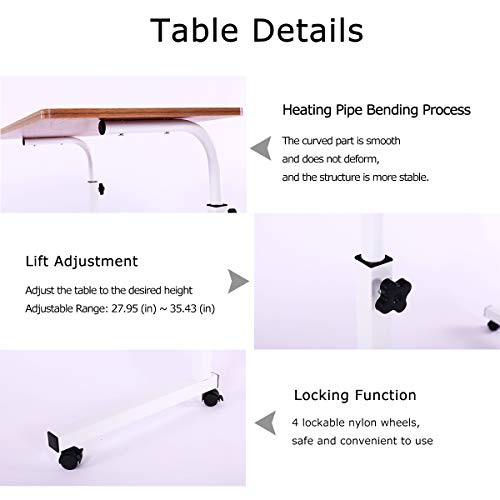 Fancasa Laptop Cart 23.6" Mobile Table Movable Portable Adjustable Notebook Computer Stand with Wheels (Teak)