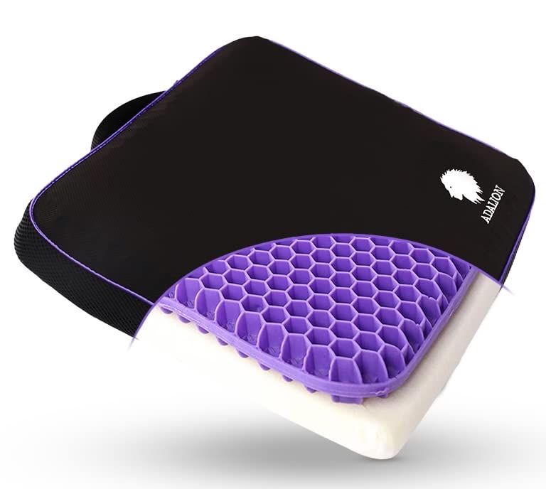 Adalion Large Seat Cushion For Long Sitting And Lasting Comfort, Upgraded THICK Gel&Memory Foam For Tailbone Pain Relief, Office Cooling Honeycomb Pad Great For Wheelchair, Sciatica&Coccyx And Driving