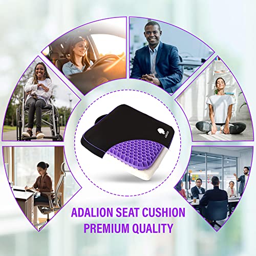 Adalion Large Seat Cushion For Long Sitting And Lasting Comfort, Upgraded THICK Gel&Memory Foam For Tailbone Pain Relief, Office Cooling Honeycomb Pad Great For Wheelchair, Sciatica&Coccyx And Driving