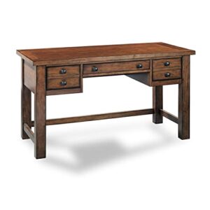 home styles tahoe aged maple executive writing desk with two accessory drawers on each side, drop-down center drawer, keyboard tray, and antiqued bronze pulls