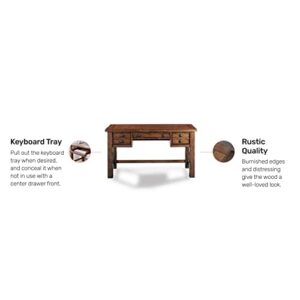 Home Styles Tahoe Aged Maple Executive Writing Desk with Two Accessory Drawers on Each Side, Drop-Down Center Drawer, Keyboard Tray, and Antiqued Bronze Pulls