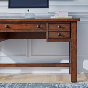 Home Styles Tahoe Aged Maple Executive Writing Desk with Two Accessory Drawers on Each Side, Drop-Down Center Drawer, Keyboard Tray, and Antiqued Bronze Pulls