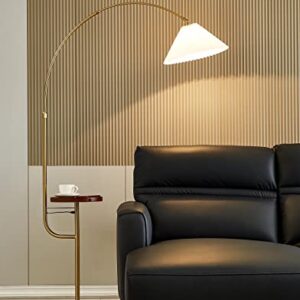 Floor Lamp with Table/Tray,Michideco Bedside Lamp with Double USB Ports and Charger,Great Reading Lamp for Bedroom, Living Room or Office(Gold,Long-arm)