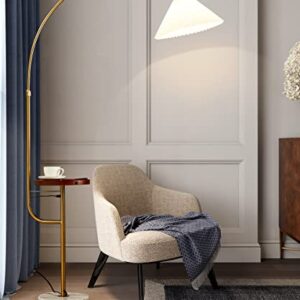 Floor Lamp with Table/Tray,Michideco Bedside Lamp with Double USB Ports and Charger,Great Reading Lamp for Bedroom, Living Room or Office(Gold,Long-arm)