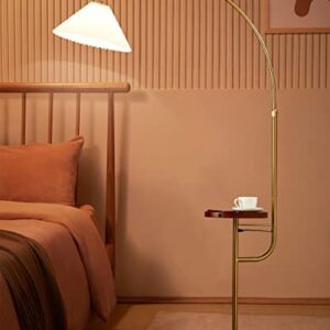 Floor Lamp with Table/Tray,Michideco Bedside Lamp with Double USB Ports and Charger,Great Reading Lamp for Bedroom, Living Room or Office(Gold,Long-arm)