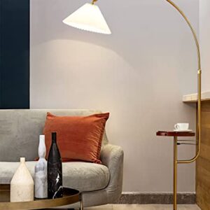 Floor Lamp with Table/Tray,Michideco Bedside Lamp with Double USB Ports and Charger,Great Reading Lamp for Bedroom, Living Room or Office(Gold,Long-arm)