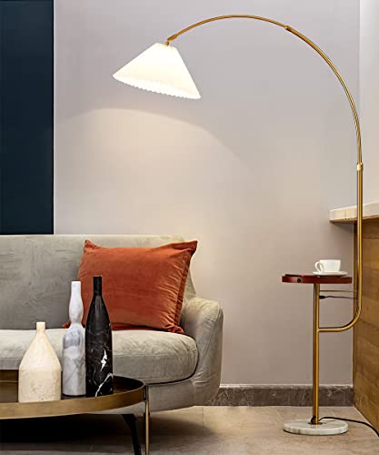 Floor Lamp with Table/Tray,Michideco Bedside Lamp with Double USB Ports and Charger,Great Reading Lamp for Bedroom, Living Room or Office(Gold,Long-arm)