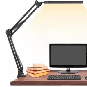 Glotrasol LED Desk Lamp with Clamp, Large Bright Desk Light, Swing Arm Eye Caring Table Lamp, Dimmable Foldable 360 Degree Spin USB Adapter Clip on for Home, Office Work, 3 Color Mode,10 Brightness