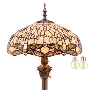 werfactory tiffany floor lamp dragonfly cream stained glass standing reading light 16x16x64 inches antique pole corner lamp decor bedroom living room home office s139 series