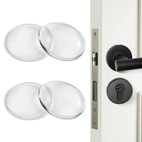 4 Pcs Door Knob Wall Protector, Clear Elastic Round Wall Protectors from Door Knobs, Reusable & Washable, Quiet, Strong Self Adhesive Rubber Bumper for Home & Office