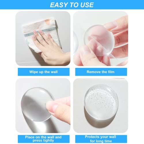 4 Pcs Door Knob Wall Protector, Clear Elastic Round Wall Protectors from Door Knobs, Reusable & Washable, Quiet, Strong Self Adhesive Rubber Bumper for Home & Office