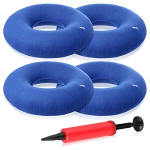 4 pack donut pillow donut cushion with air pump 15” inflatable donut seat cushion blue coccyx butt pillow round doughnut pillow for tailbone hemorrhoid prostatitis office car home bed chair supplies