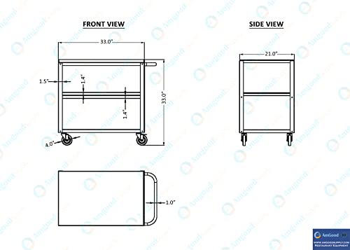 AmGood Stainless Steel Utility Cart | 21" Wide X 33" Long X 33" High | 3 Shelf Metal Utility Cart on Wheels with Handle | for Home & Business Use